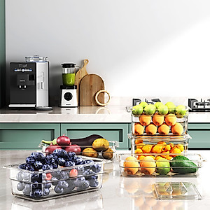 HNEDSEN 6 Pack Plastic Food Pan with Lid 1/3 Size 4 Inch Deep Restaurant Clear Food Storage Containers Polycarbonate Commercial Hotel Pans for Fruits Vegetables Beans Corns (6 PCS, 4'' Deep)