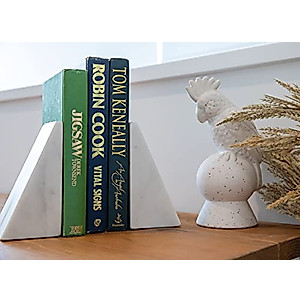 Warm Toast Designs - Marble Bookends White - 100% Polished Marble with Brass Inlay - Book Stoppers - Stylish Set of 2