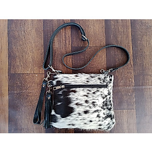 Cowhide Purse Crossbody Handbag Clutch Black White Cow Hide Hair on Calf Hide Leather Fur | Women Cowhide Crossbody Purse Bag Medium