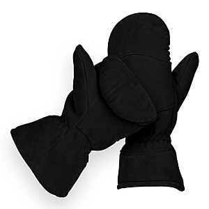 AMERICAN FUR Deerskin Suede Mittens - Black Insulated (Large)