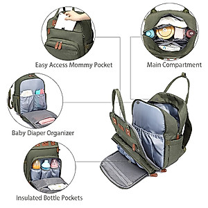 OUSIJOJO Diaper Bag Backpack, Green, with Changing Pad, 16.5x8x12 inches, Large Capacity, 18 Pockets, Waterproof, for Baby Girl Boy