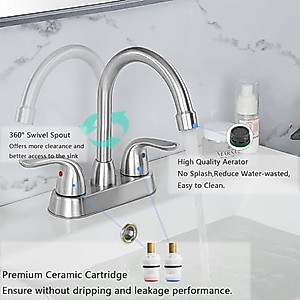 VCCUCINE Bathroom Faucet Brushed Nickel, Bathroom Faucets for Sink 3 Hole, 4 Inch Centerset 2 Handle Bathroom Sink Faucet, 360° Swivel Spout Bath Rv Lavatory Vanity Faucet