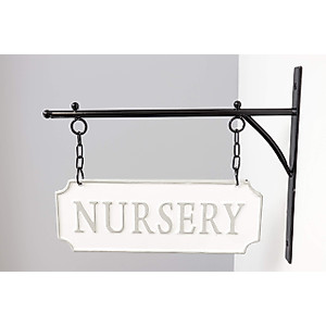 Silvercloud Trading Co. Rustic Hanging Double-Sided NURSERY Embossed Soft Gray on White Enamel Metal Sign with Bracket - Wall Decor - Room Label