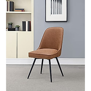 OSP Home Furnishings Penton Swivel Chair with Padded Seat and Black Legs 2-Pack for Dining or Home Office Use, Sand Brown Faux Leather