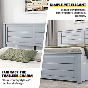 YUMPIE Queen Size Platform Bed Frame with 4 Storage Drawers and Headboard, Wood Bed Frame with Wood Slats Support, No Box Spring Needed, Storage Bed Frame for Kids, Teens, Adults, Grey