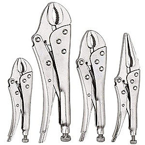 FASTPRO 4-piece Locking Pliers Set, 5", 7" and 10" Curved Jaw Locking Pliers, 6-1/2" Long Nose Locking Pliers Included, Vice Grip Wrench Set