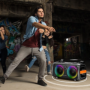 Hotec Karaoke Machine - Portable Bluetooth PA Speaker with Two Wireless Microphones, LED Party Lights, TF Card/USB Music, AUX Input, REC, and TWS for Adults and Kids