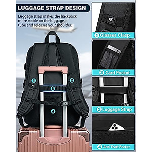 ProEtrade Travel Backpack, Extra Large Laptop Backpack School Business Anti Theft TSA Approved College Work Computer Bag Fits 17 Inch Laptop with USB Charging Port Bookbag for Women Men(Black)