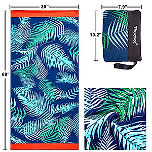 Touchat Beach Towel Oversized,Super Absorbent Sand Free Thick Microfiber Beach Towel,Cute Tropical Palm Leaf Beach Towels 30”x60” for Kids,Men,Women,Girls,Boys