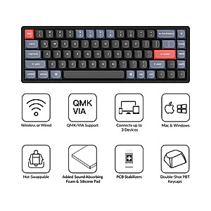 Keychron K6 Pro QMK/VIA Wireless Mechanical Keyboard, Custom Programmable Macro, Hot-Swappable Keychron K Pro Brown Switch, 65% Layout Aluminum Frame RGB Backlit Office Keyboard for Mac Windows Linux