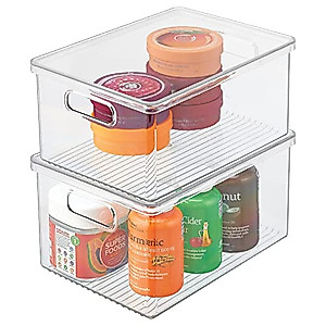 mDesign Plastic Storage Bin Box Container, Lid, Built-in Handles, Organization for Makeup, Hair Styling Tools, Accessories in Bathroom Cabinet, Cupboard Shelves, Ligne Collection, 2 Pack, Clear/Clear