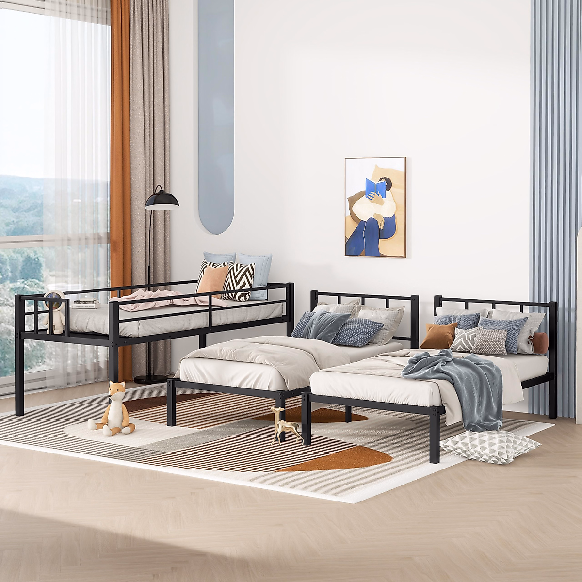 Harper & Bright Designs Metal Triple Bunk Beds for 3, Bunk Bed Twin Over Twin & Twin Size, 3 Bed Bunk Beds for Kids, Teens,Can be Separated into 3 Twin Beds, Black