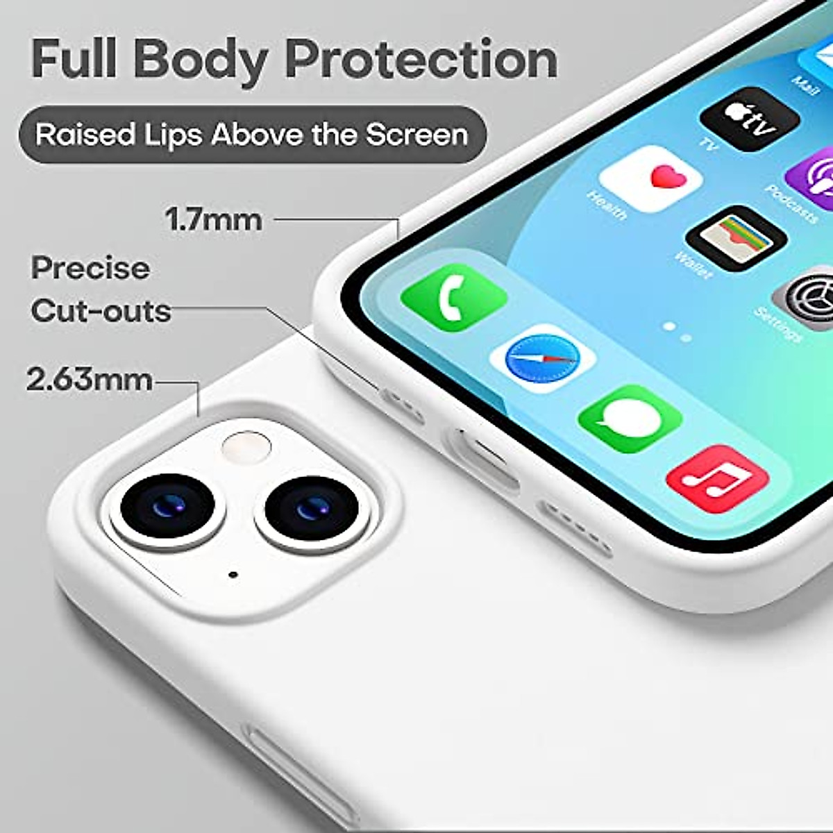 CellEver Ultra Durable Silicone Case for iPhone 13, Military Grade Protection [3 Layers & Double Coated] [Slim Fit] Shockproof Cover with Soft Microfiber Interior (6.1 inch, White)
