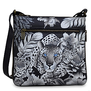Anuschka Women’s Hand-Painted Genuine Leather Expandable Travel Crossbody - Cleopatra's Leopard