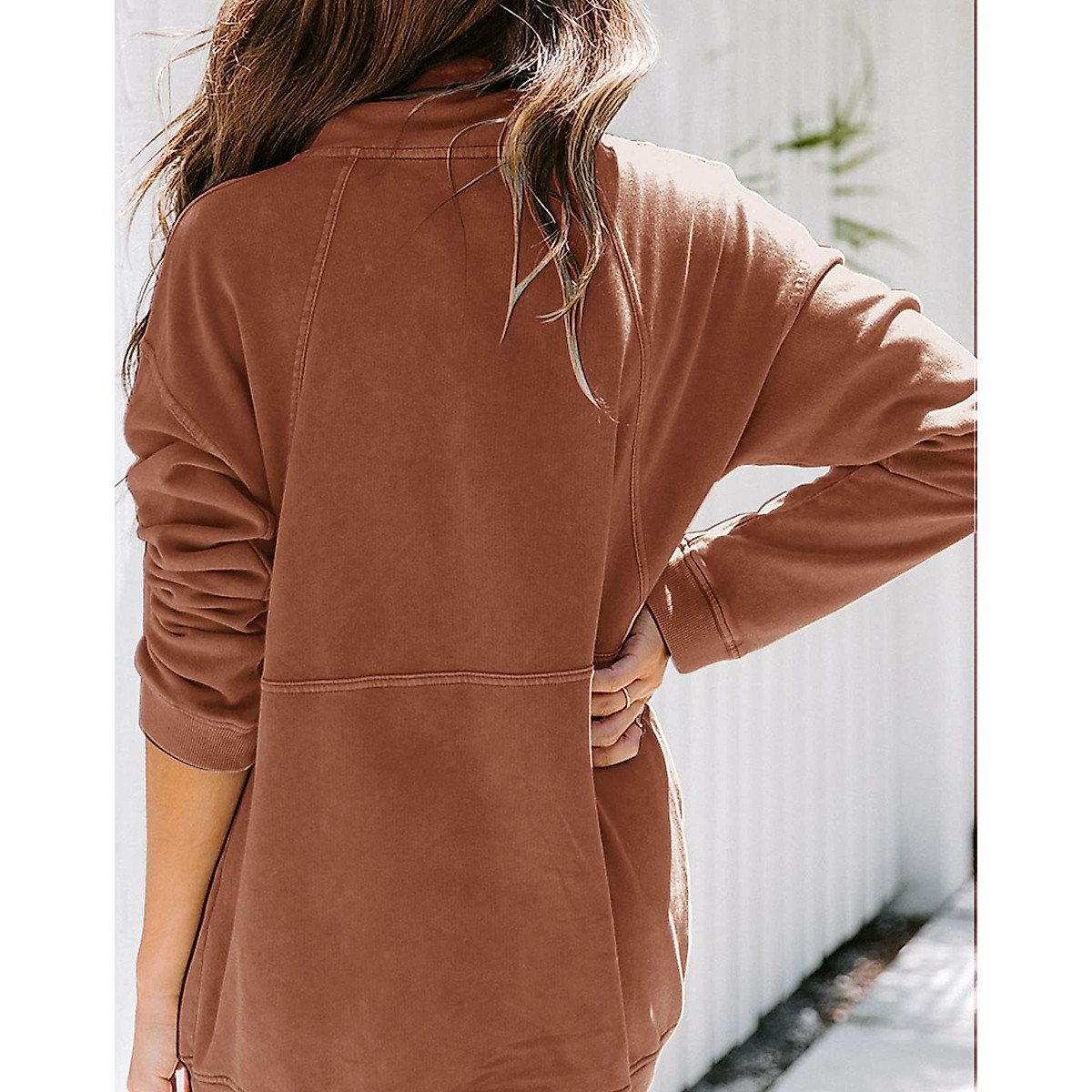 Peacameo Women's Lapel Zipper Sweatshirts Long Sleeve Loose Drawstring Pullover Tops with Pockets Army Green