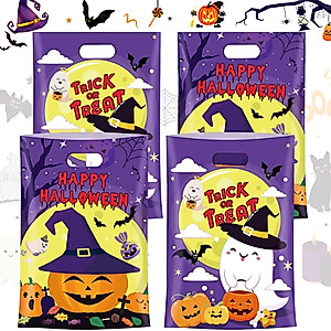 40 Pcs Happy Halloween Treat Bags with Handles, Goodie Bags Halloween Assorted Trick-or-Treat Bags Party Favor Plastic Candy Bag, Cute Ghost Pumpkin Goody Bags for Halloween Classroom Decorations