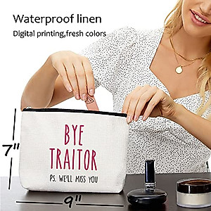 Blue Leaves Farewell Gifts for Coworkers Women, Coworker Leaving Gifts, Going Away Gifts for Coworkers, Friends, Boss, Coworker Goodbye Gift, Funny Farewell Makeup Bag - Bye Traitor, Retirement Gifts