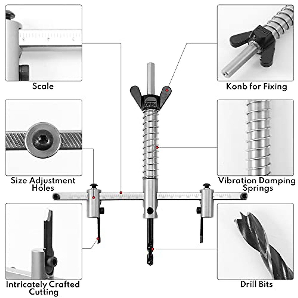 TOMMARS Adajustable Drywall Hole Saw Hole Cutter 1-5/8" to 8" (40-200mm) with ABS Dust Shield for recessed Lights, Ceiling Speakers, Vent Holes