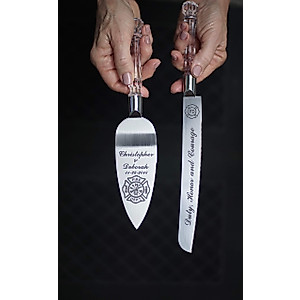 Firefighter Maltese Cross Cake Knife/Server Set Personalize with Names and Date
