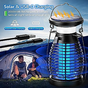 Solar Bug Zapper Outdoor Waterproof, KOOSA Cordless & Rechargeable Mosquito Zapper with 4200V High Powered UV Light, 3 in 1 Fly Zapper Up to 2100 Sq Ft Can Attract Gnats, Mosquitoes, Flies, Moths