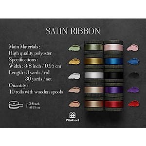 Vitalizart Satin Ribbon 3/8 Inch Double Faced Silk Like Thin Ribbon for Gift Wrapping Bouquet Hair Wedding Christmas Decoration 30 Yards
