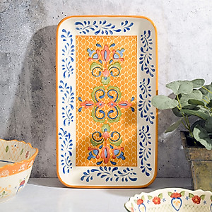 Laurie Gates by Gibson Hand Painted Tierra Mix and Match Dinnerware Set, Rectangular Platter (14.8" X 8.5"), Assorted