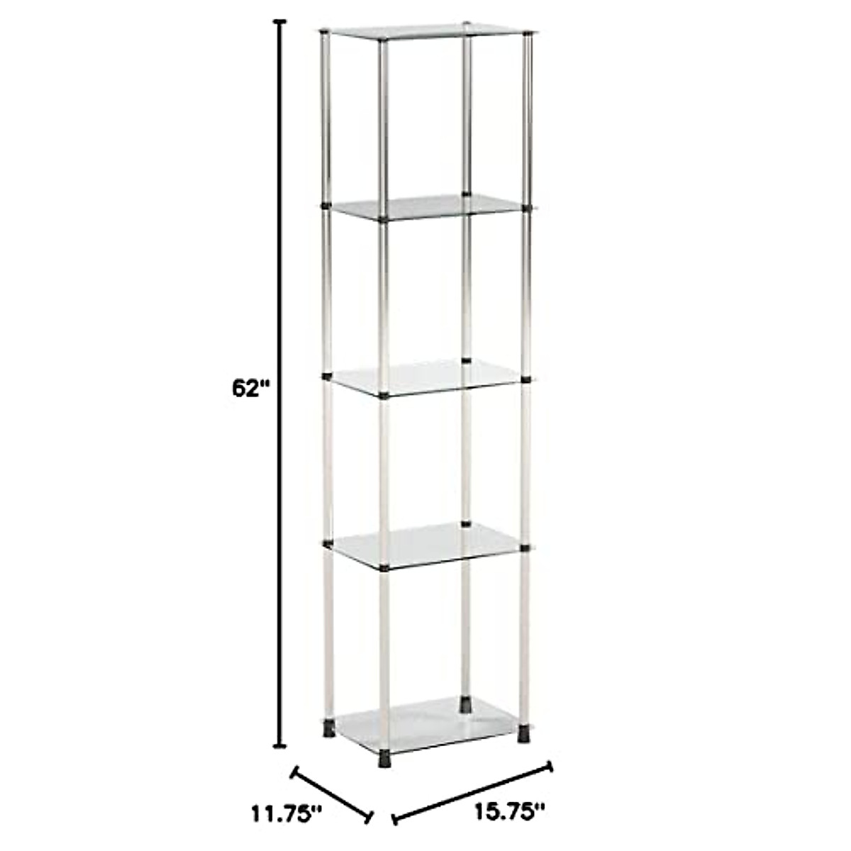 Convenience Concepts Designs2Go Classic Glass Shelves 15.75" - 5-Tier Glass Tower Room Décor, Modern Shelves for Storage and Display in Living Room, Bathroom, Bedroom, Office, Glass
