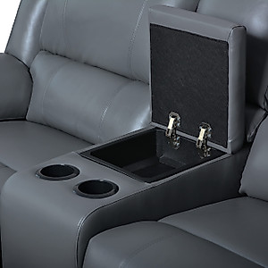 DHHU L Shape Sectional Storge Chaise, Faux Leather Manual Reclining Motion Sofas & Corner Couch with Console and 4 Cup Holders, Theater Seating Furniture for Villa Home Apartment, Grey