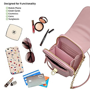 Bhumane Small Crossbody Phone Leather Bag for Women Mini Shoulder Wallet Card Purse (D - Pink)