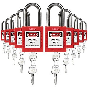 TRADESAFE Lockout Tagout Lock Sets, 10 Red Keyed Alike Safety Padlocks, 2 Keys Per Lock, OSHA Compliant Loto Locks, for Lock Out Tag Out Stations - Premium Grade
