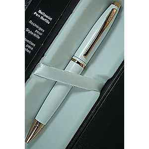 A.T. Cross Pearlescent Lightening White Medalist and 23KT Rose Gold Appointments and Cross signature mid Band Calaise Ballpoint Pen and two Bonus refills A Gift Pen for Anyone and Any Occasion