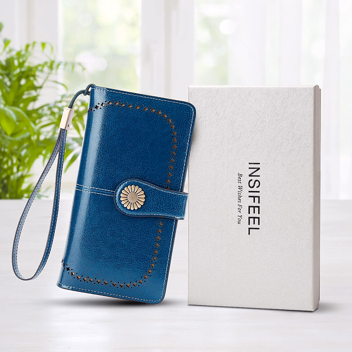 INSIFEEL Small Wallet for Women Leather Bifold Compact RFID Blocking Ladies Purse big (Navy)