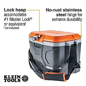 Klein Tools 55600 Work Cooler, 17-Quart Lunch Box Holds 18 Cans, Keeps Cool 30 Hours, Seats 300 Lb, Tradesman Pro Tough Box