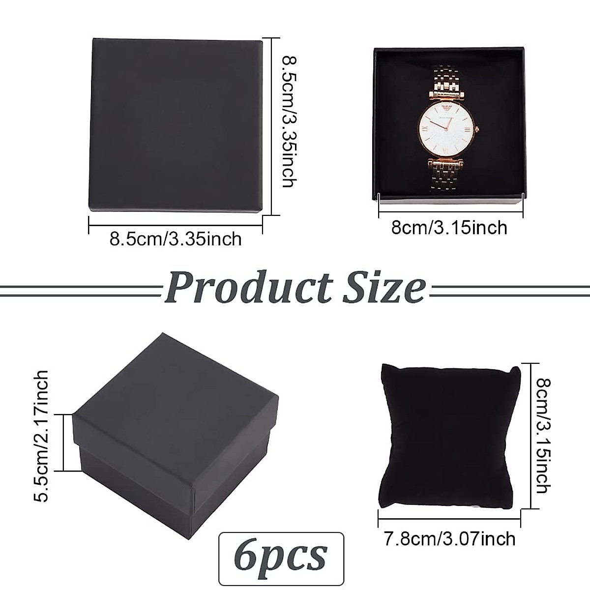 BENECREAT 6 Pack Kraft Square Cardboard Present Gift Boxes for Bangle Wrist Watch and Other Jewelry Set - 3.5x3.5x2 Inches
