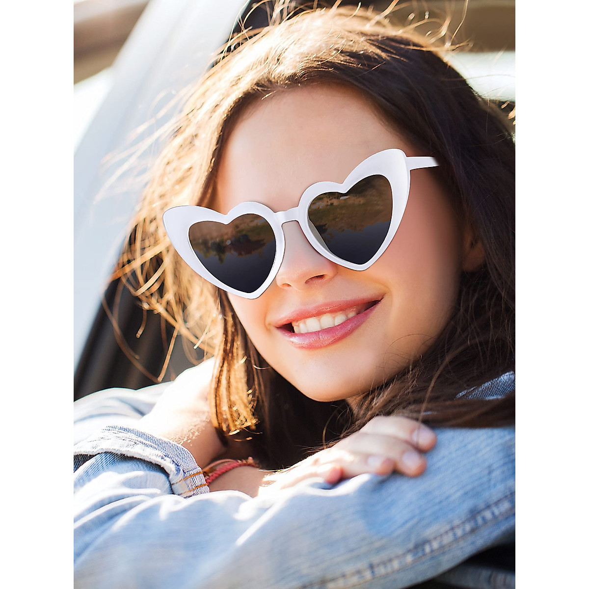 Frienda 6 Pairs Heart Shaped Sunglasses Cat Eye Sunglasses Vintage Heart Glasses for Wedding Costume Party (White-Grey)