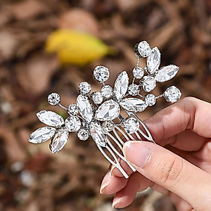 Catery Crystal Wedding Hair Comb Rhinestone Bridal Hairpieces Bridesmaid Clips Accessories for Brides and Women (A Silver)