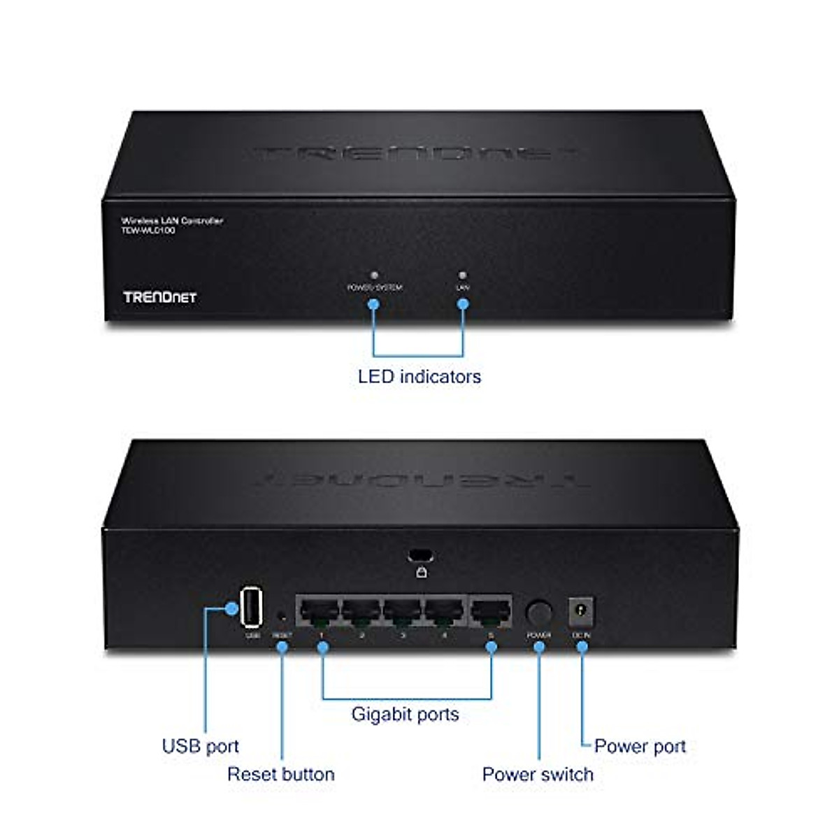 TRENDnet Wireless LAN Controller, Built-in 5-Port GB Switch, Compatible with: TEW-755AP/TEW-821DAP/TEW-825DAP, Access Point Management, TEW-WLC100, Black, Manage up to 128 AP's