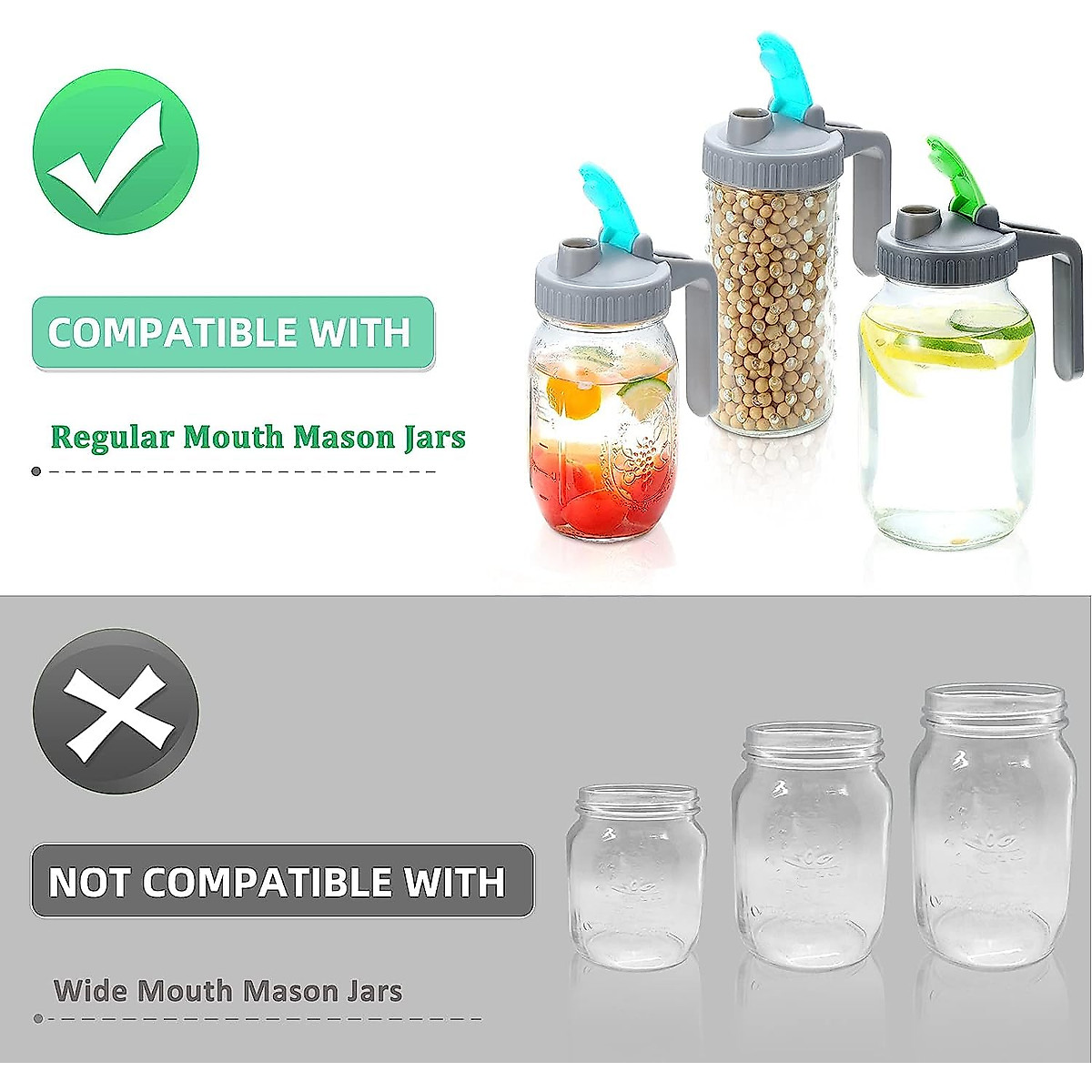 2 Pack Regular Mouth Mason Jar Lids Flip Cap with Handle for Regular Mouth Ball Mason Jar, Airtight & Leak-proof Seal, Turns your Mason Jar into Pitcher (Jars Not Included)