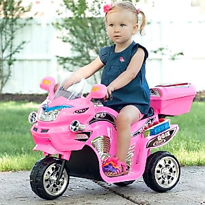 Lil' Rider Electric Motorcycle for Kids – 3-Wheel Battery Powered Motorbike for Kids Ages 3-6 – Fun Decals- Reverse- and Headlights (Pink), Large