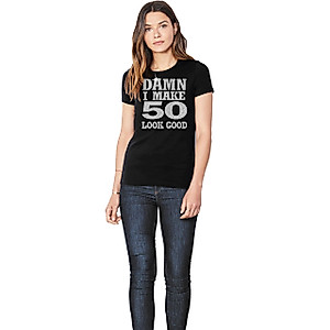 50th Birthday Party Shirt - Real Rhinestone Bold Damn, I Make 50 Look Good T-Shirt - 50th Birthday Party Supplies - Medium - Black Tee(Damn50) Blk/Md