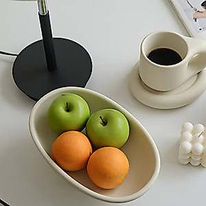 WENSHUO Three-Legs Ceramic Fruit Bowl for Kitchen Counter, Decorative Bowl for Table Décor, 10-inch Oval Large Bowls for Breads, Matte Crème