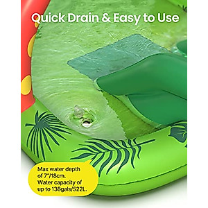 Inflatable Kids Pool, Airefina Dino Planet Inflatable Play Center Kiddie Pool with Water Slide, Ultra Thick 97"x76"x41" Toddle Pool with Play Ball Hoop, for Backyard, Garden, Water Park, Ages 3+