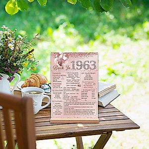 Vlipoeasn Pink 61st Birthday Anniversary Table Decoration 1963 Poster for Women, Rose Gold Back in 1963 Acrylic Table Sign with Wooden Stand, 61 Year Old Birthday Party Centerpieces Gift Supplies