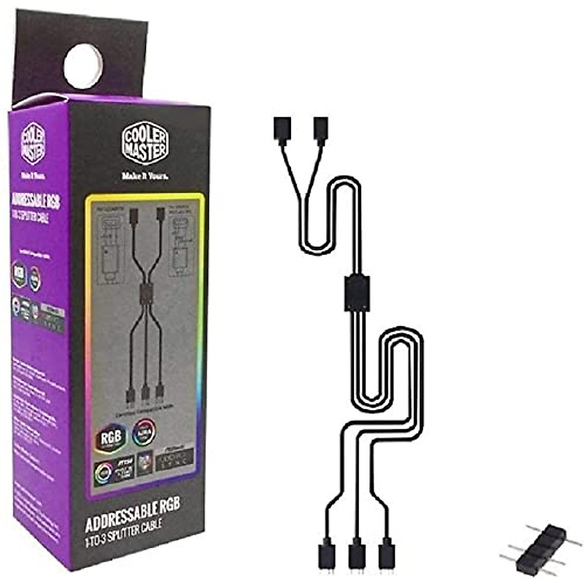 Addressable RGB 1-to-3 Splitter Cable 1-to-3 3PIN 5V RGB Fan Adapter Cable Compatible ARGB Extension Suitable for ASUS MSI Gigabyte ASRock motherboards