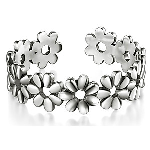 925 Sterling Silver Toe Ring, BoRuo Daisy Flower Hawaiian Adjustable Band Ring