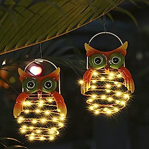 Tomshine Owl Solar Lights Outdoor, Pineapple Hanging Solar Lanterns, Metal Waterproof Solar Garden Lights Decorative for Pathway,Yard, Lawn 2 Pack