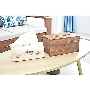 JFFCESTORE Facial Tissue Paper Box Cover Holder Durable Pine Wooden Square Tissue Box with Sliding Bottom for Bathroom, Bedroom, Dinner Table, Office (Brown Rectangular)