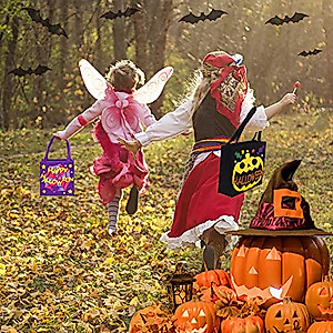 Xflyee Halloween Bags Trick or Treat Gift Bags Reusable Tote Bags Kids Toys Organizer Bags Shopping & Handmade Home Decor Bags for School with Handles 13.4''
