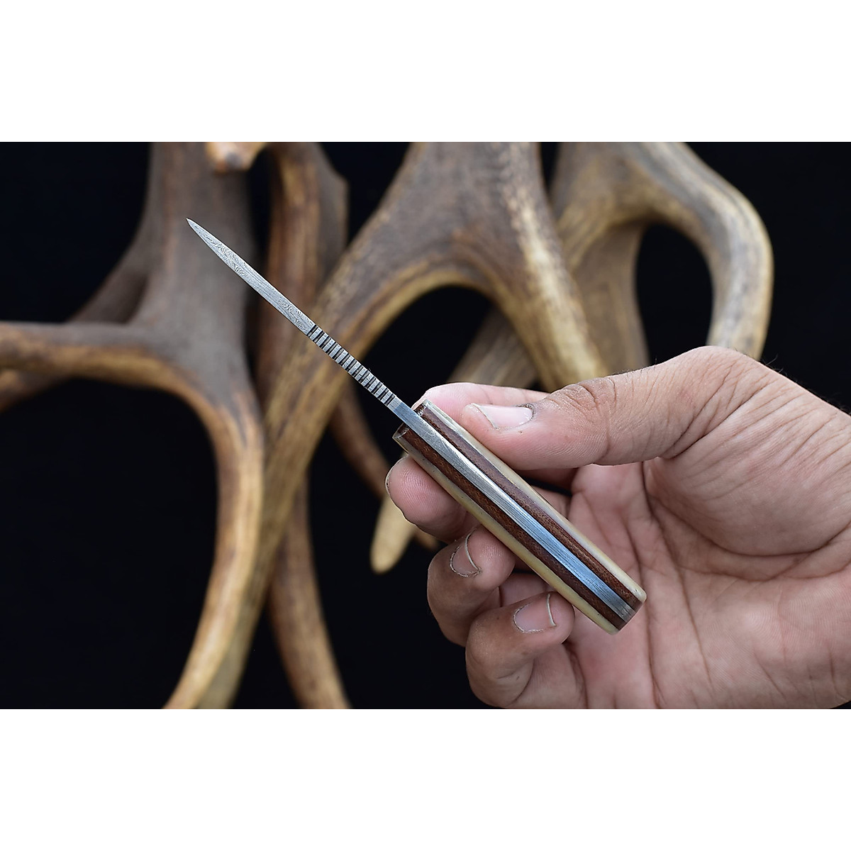 Knives Ranch Fixed Blade EDC Skinning Knife – Cattle Bone Handle – Heavy-duty Horizontal Carry Sheath (2006-B)