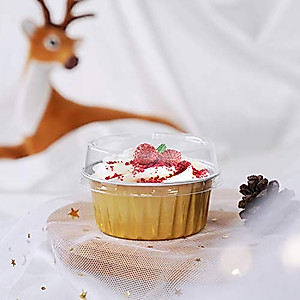 EUSOAR Disposable Ramekins, Gold 50pcs 5oz Mini Aluminium Foil Baking Cups with Lids Creme Brulee Cupcake Liners, Desert Cheesecake Pans Flan Molds Tin Cups Containers for Party Favor Birthday
